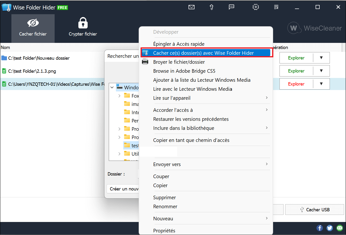 2.2 Cacher & dévoiler un fichier (dossier) · Wise Folder Hider manual